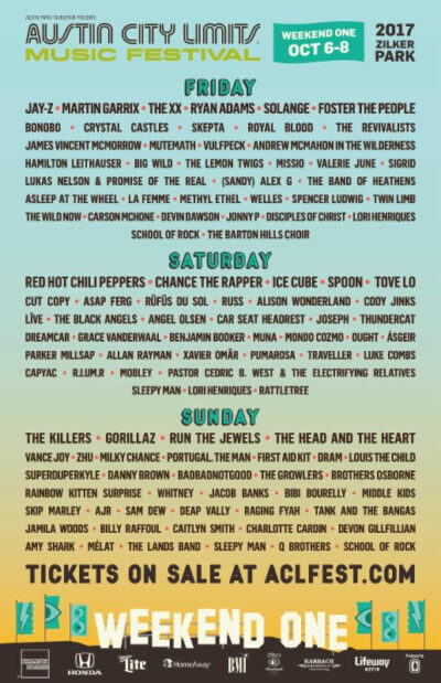 ACL Festival 2017 Announces their Daily Lineup with Single Day Tickets ...